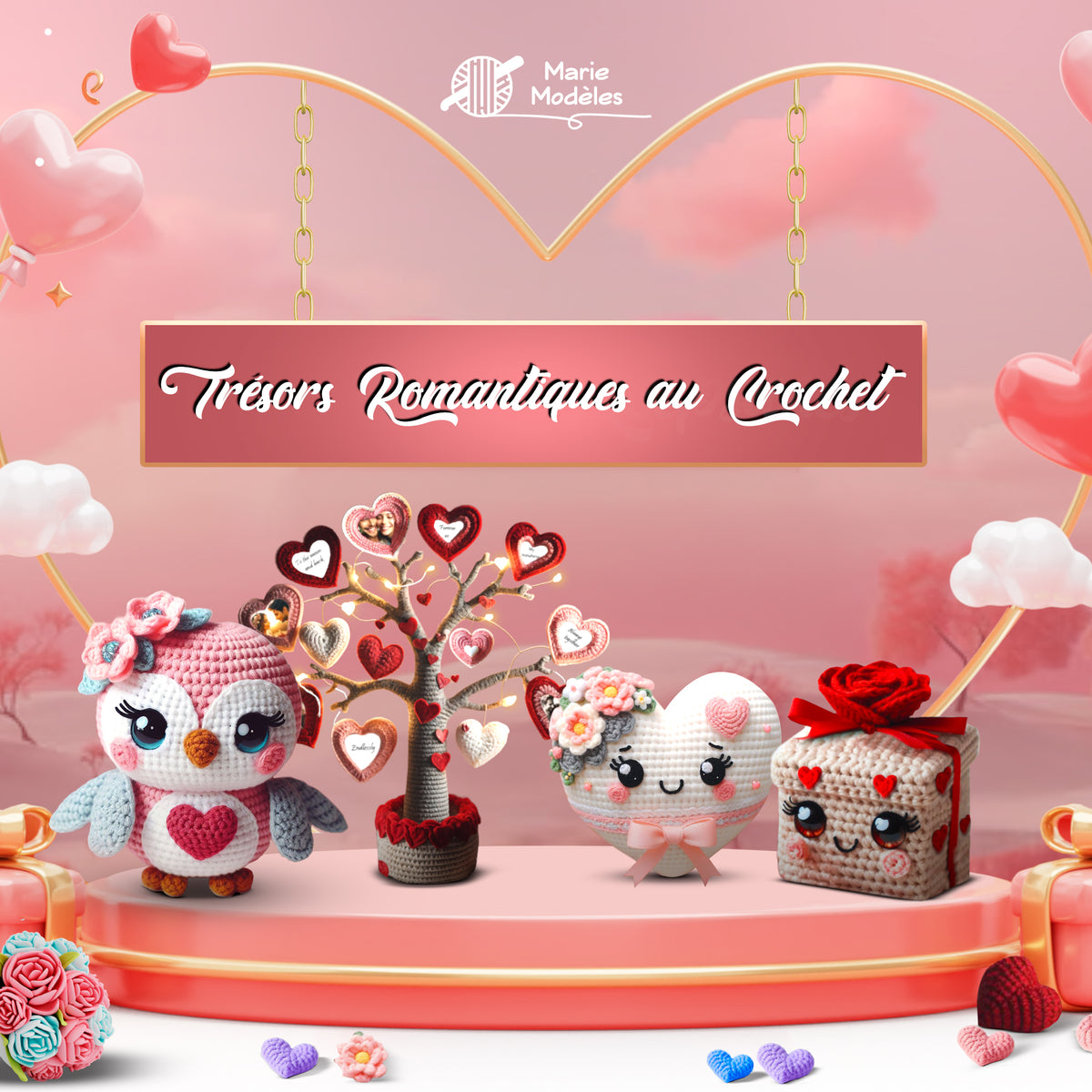 4 en 1 : Souvenirs de la Saint-Valentin – Modèle de crochet – Marie Modèles